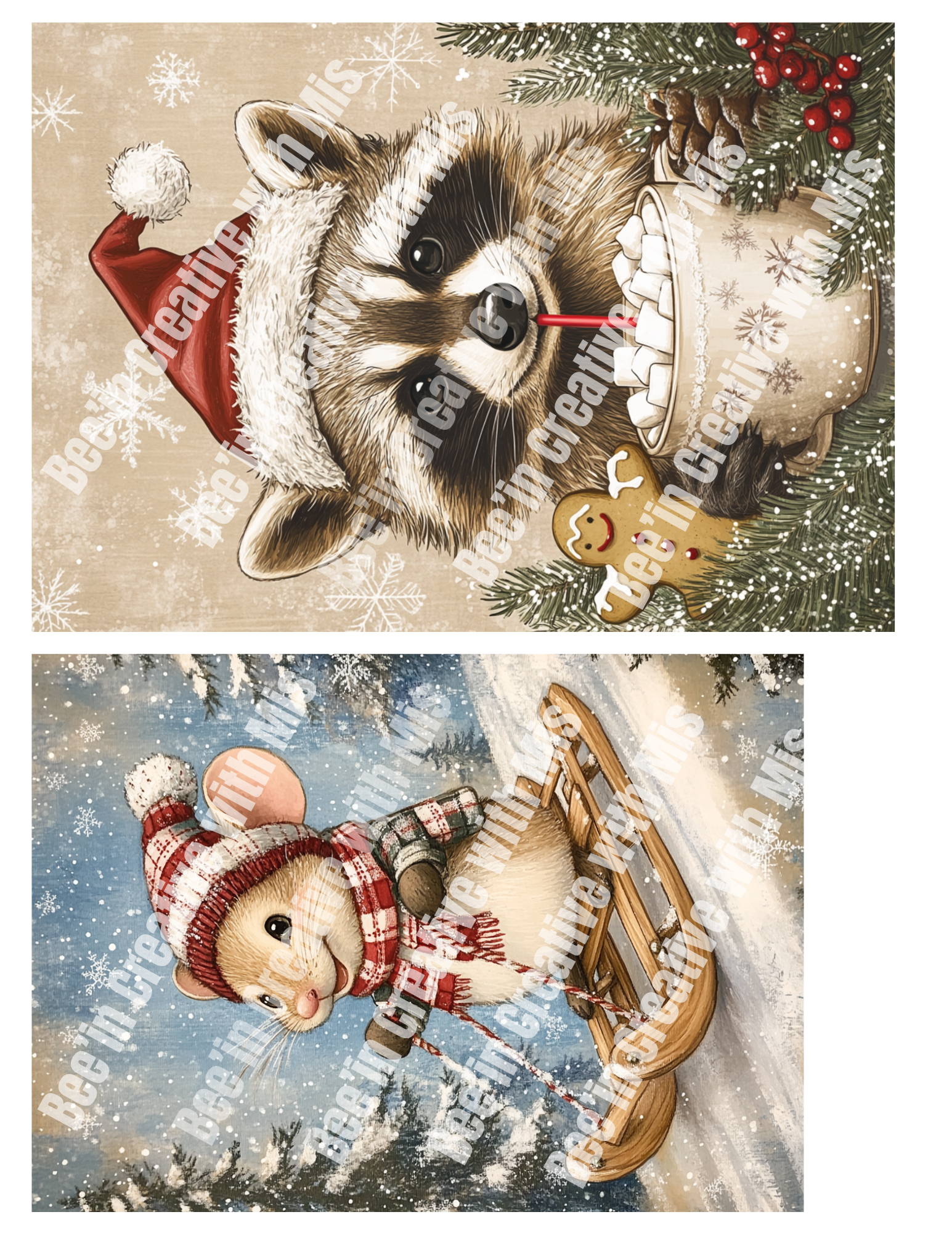 Christmas Raccoon and Mouse Print Style 2 – Bee'in Creative with Mis