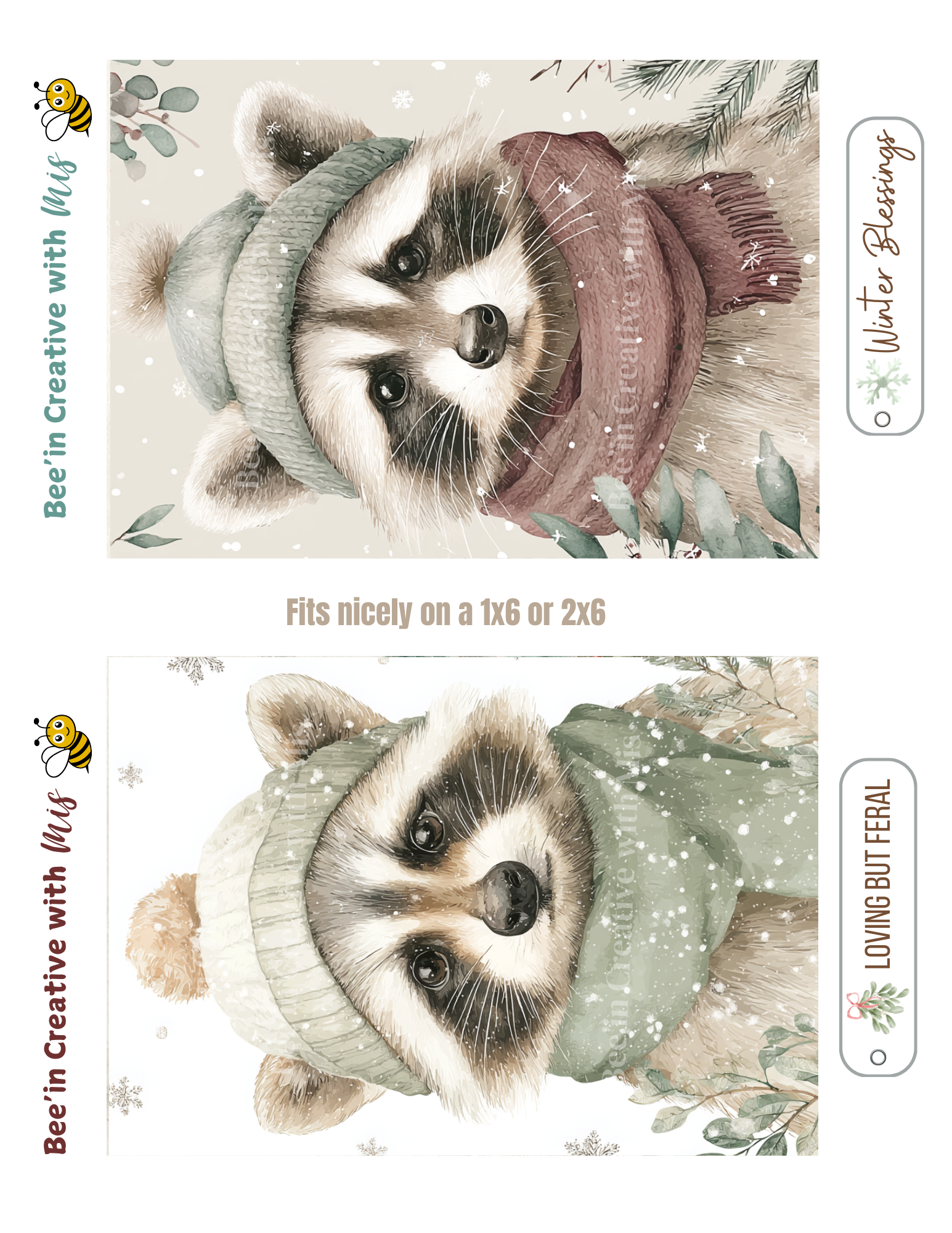 Winter Raccoons with Scarves Canvas Printable 2x6 – Bee'in Creative ...